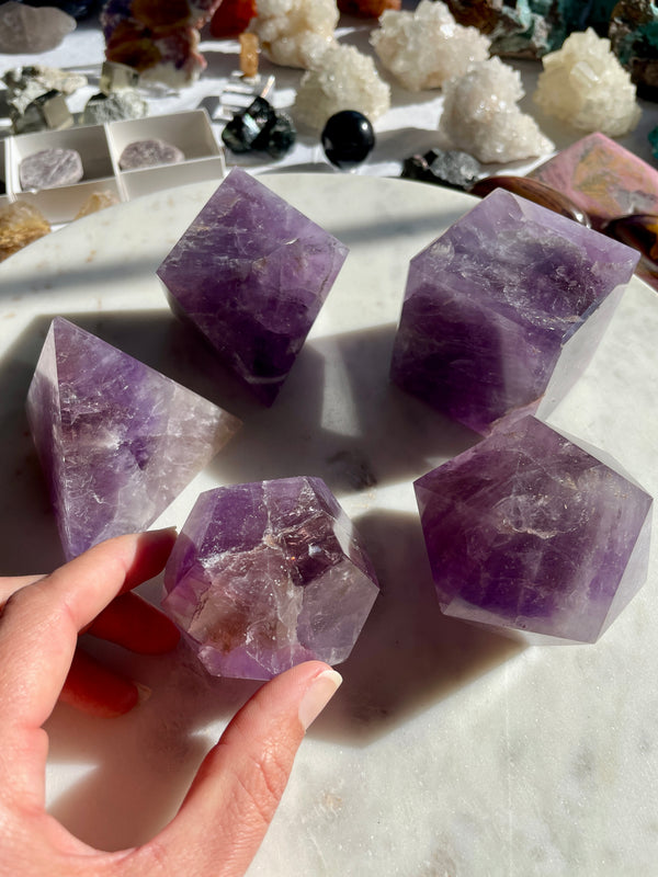 Amethyst Sacred Geometry Platonic Solid Set - Sugar Studio Crystals