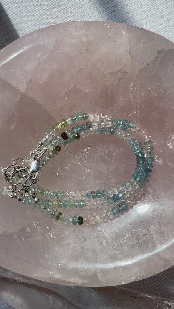 Aquamarine, Morganite and Hiddenite Bracelet in Sterling Silver - Sugar ...